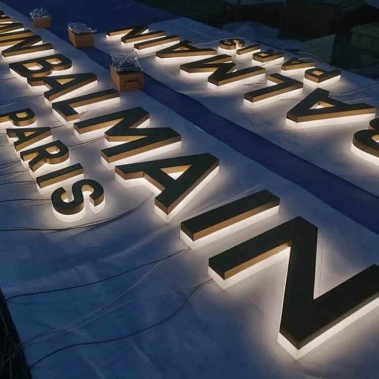 Señal de letra acrílica retroiluminada con cara de acero inoxidable publicitaria LED